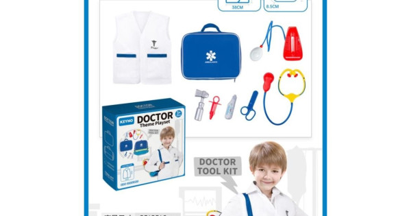 Doctor's first aid kit paired with medical clothing and equipment